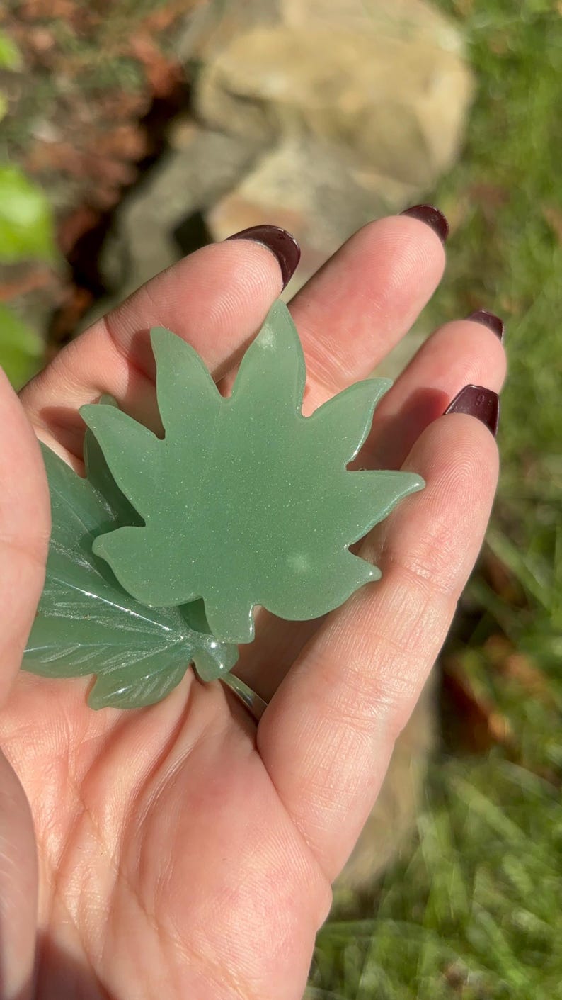 Natural Green Aventurine Ganja Hemp Carving Crystal Lucky Stone Pocket ...
