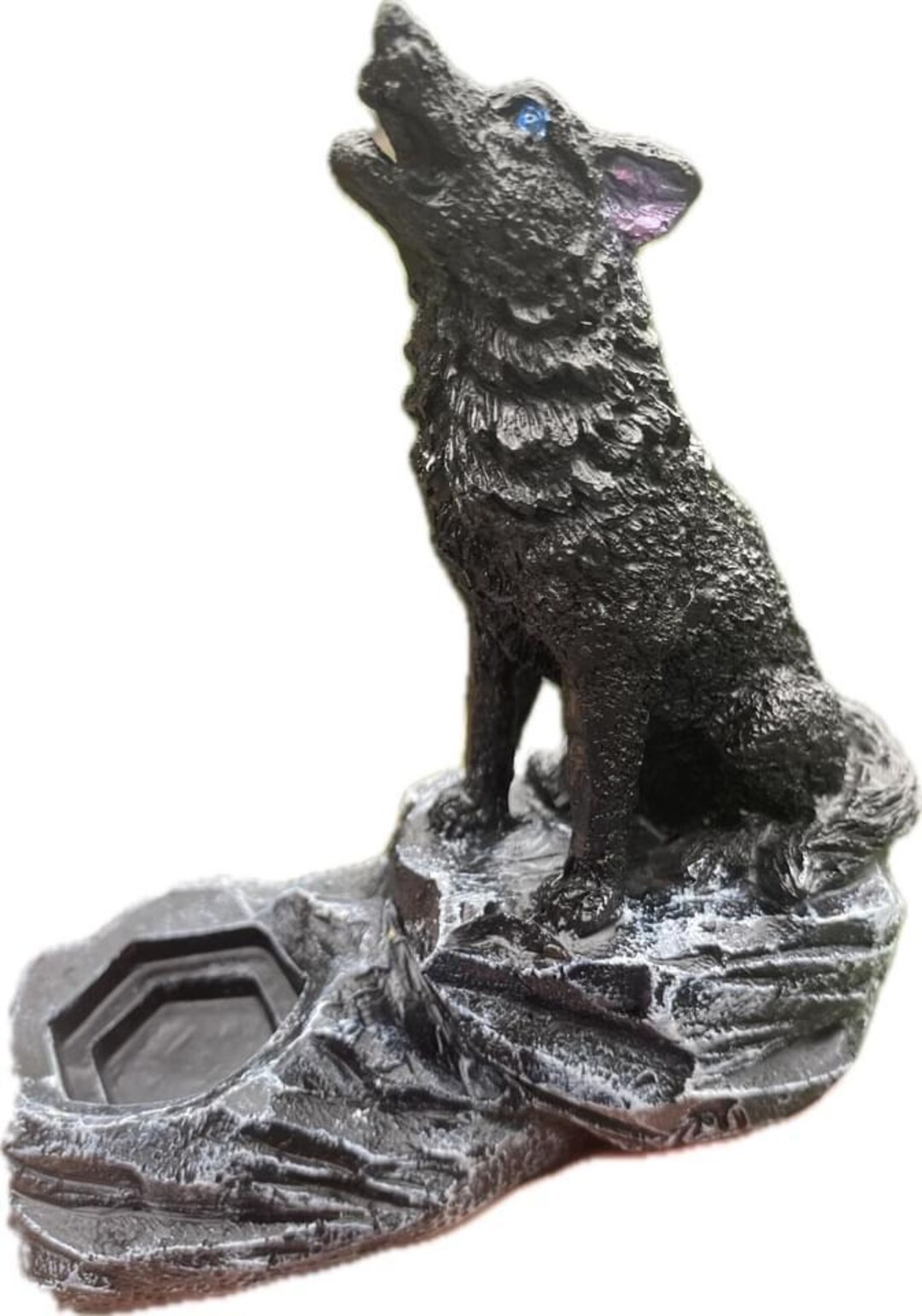 Howling Black Wolf Painted Resin Sphere Stand Display for Crystal or ...