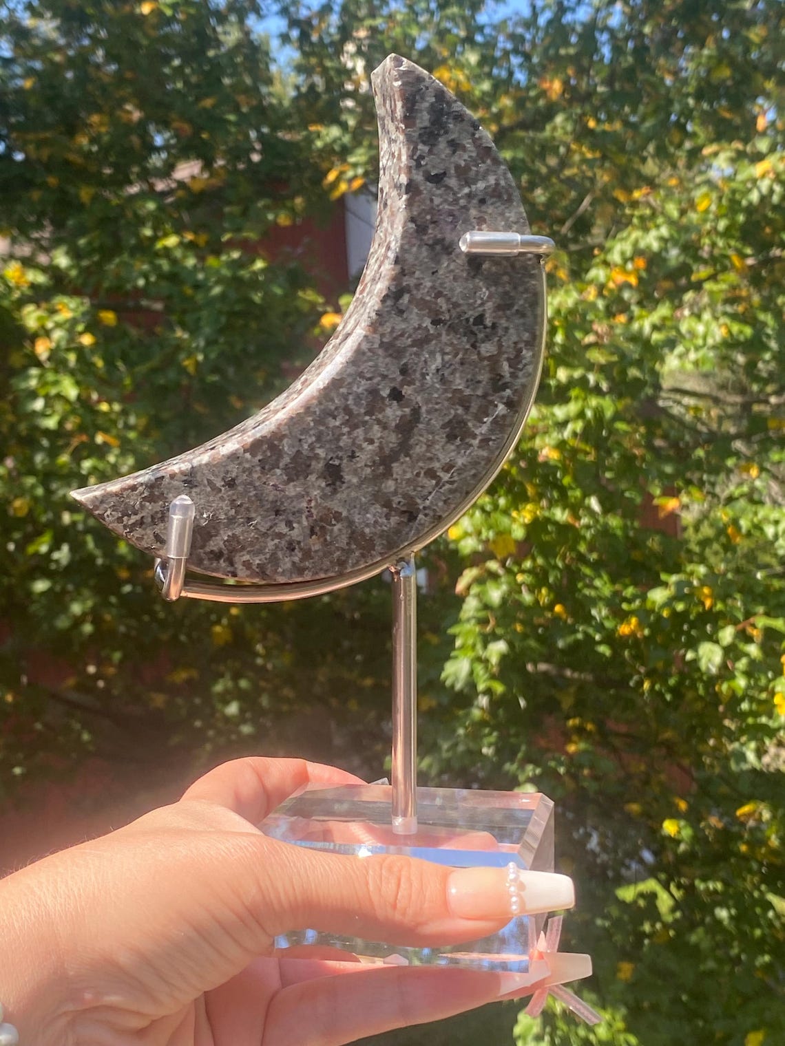 Large Stylish Yooperlite Crystal Moon Carving on Custom Stand 756g Uv ...