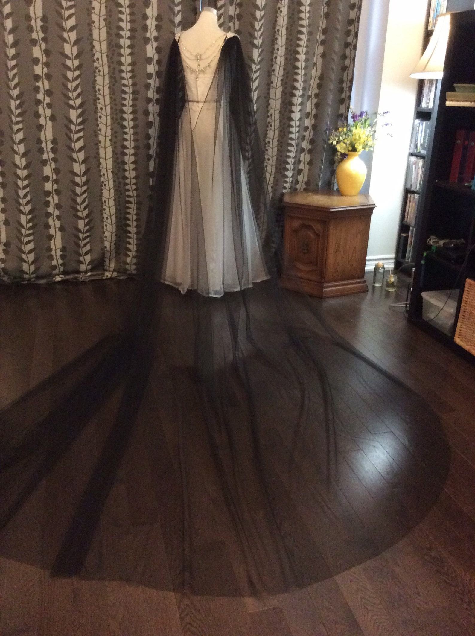 BLACK Cape Veil W/rhinestone Back Jewelry__108width X - Etsy