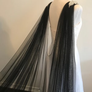 BLACK Bridal Cape Veil, Wedding Cape W/ Rhinestone Appliques on ...