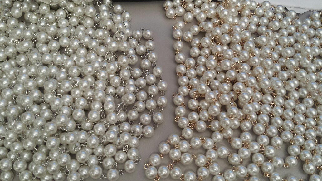 SILVER Bridal Shoulder Necklace Pearls Chain Necklace | Etsy