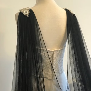 BLACK Bridal Cape Veil, Wedding Cape W/ Rhinestone Appliques on ...