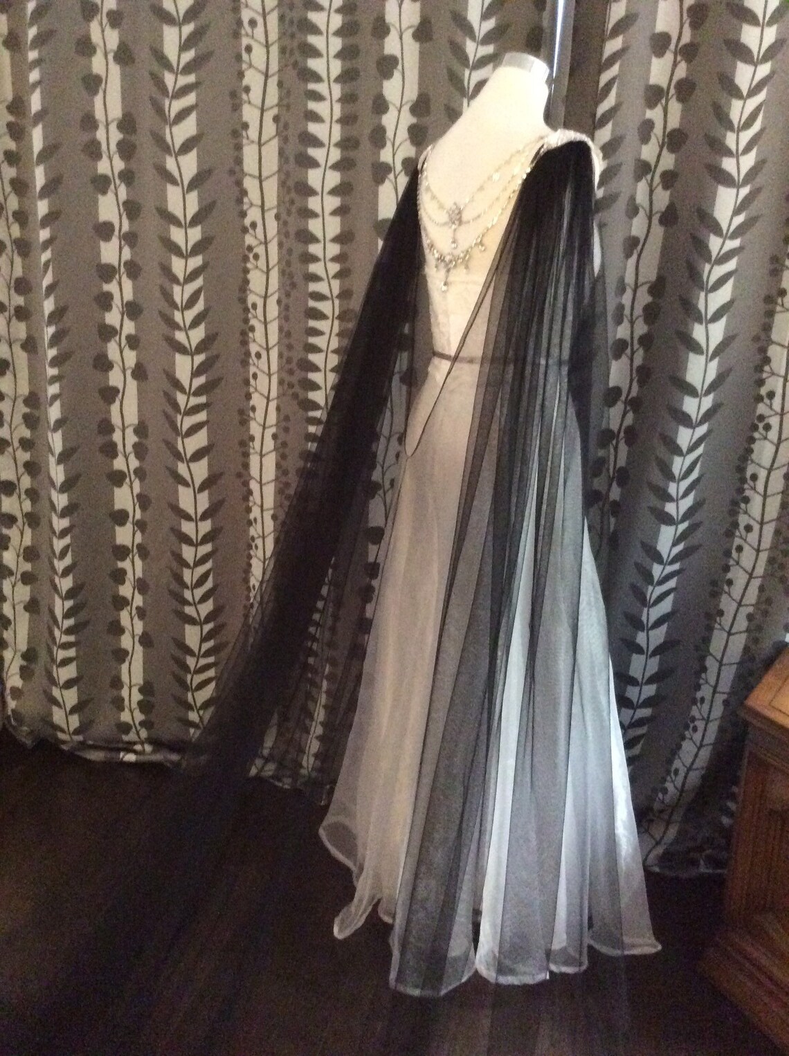 BLACK Cape Veil W/rhinestone Back Jewelry__108width X - Etsy