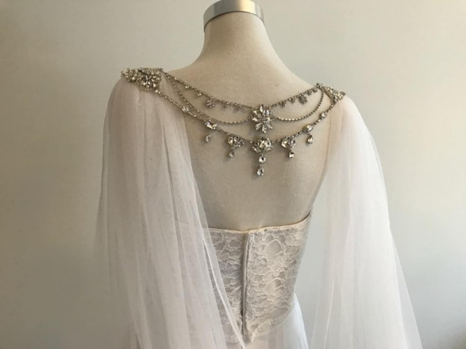 Bridal Cape Veil W/ Rhinestone Back Jewelry__120width X 120length ...