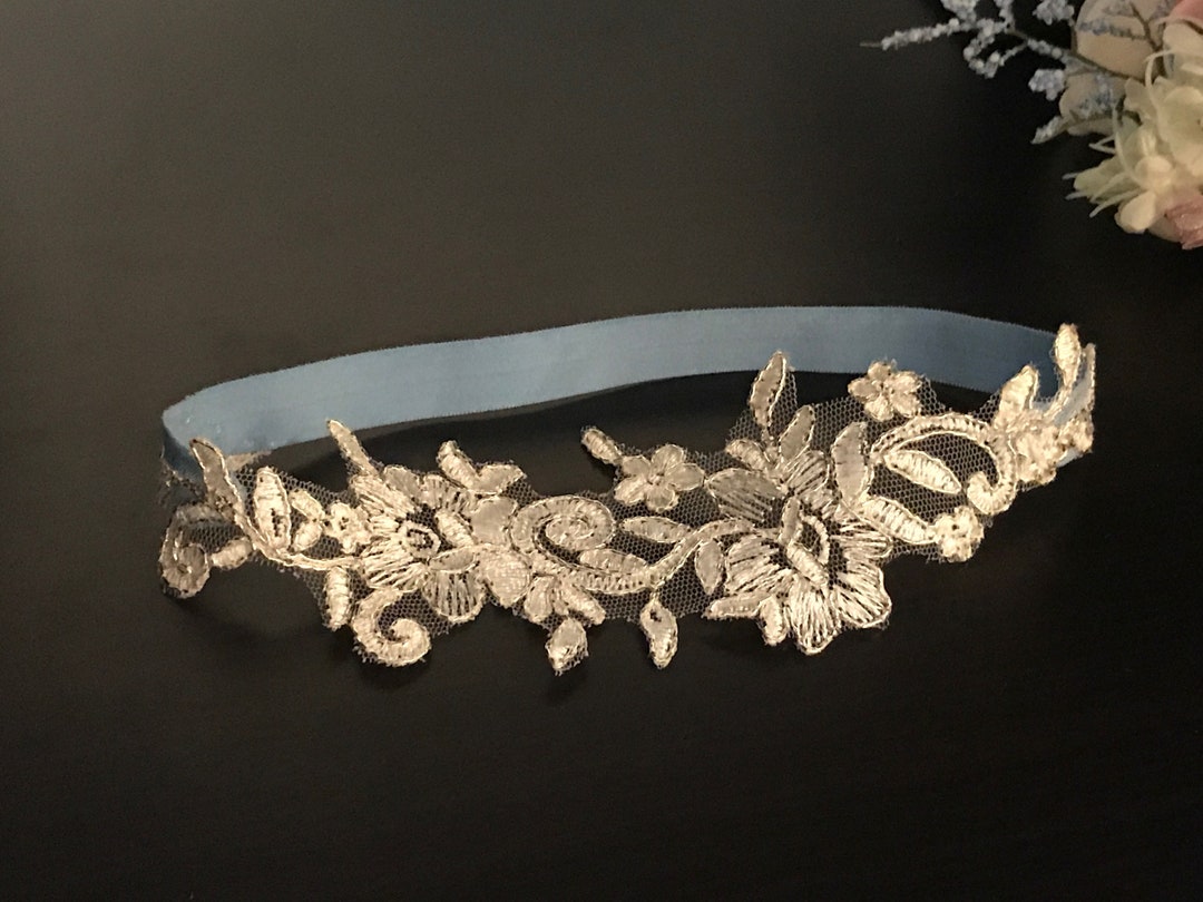 GARTER__ Lace GARTER, Single Garter, White Lace With Silver Lining, - Etsy