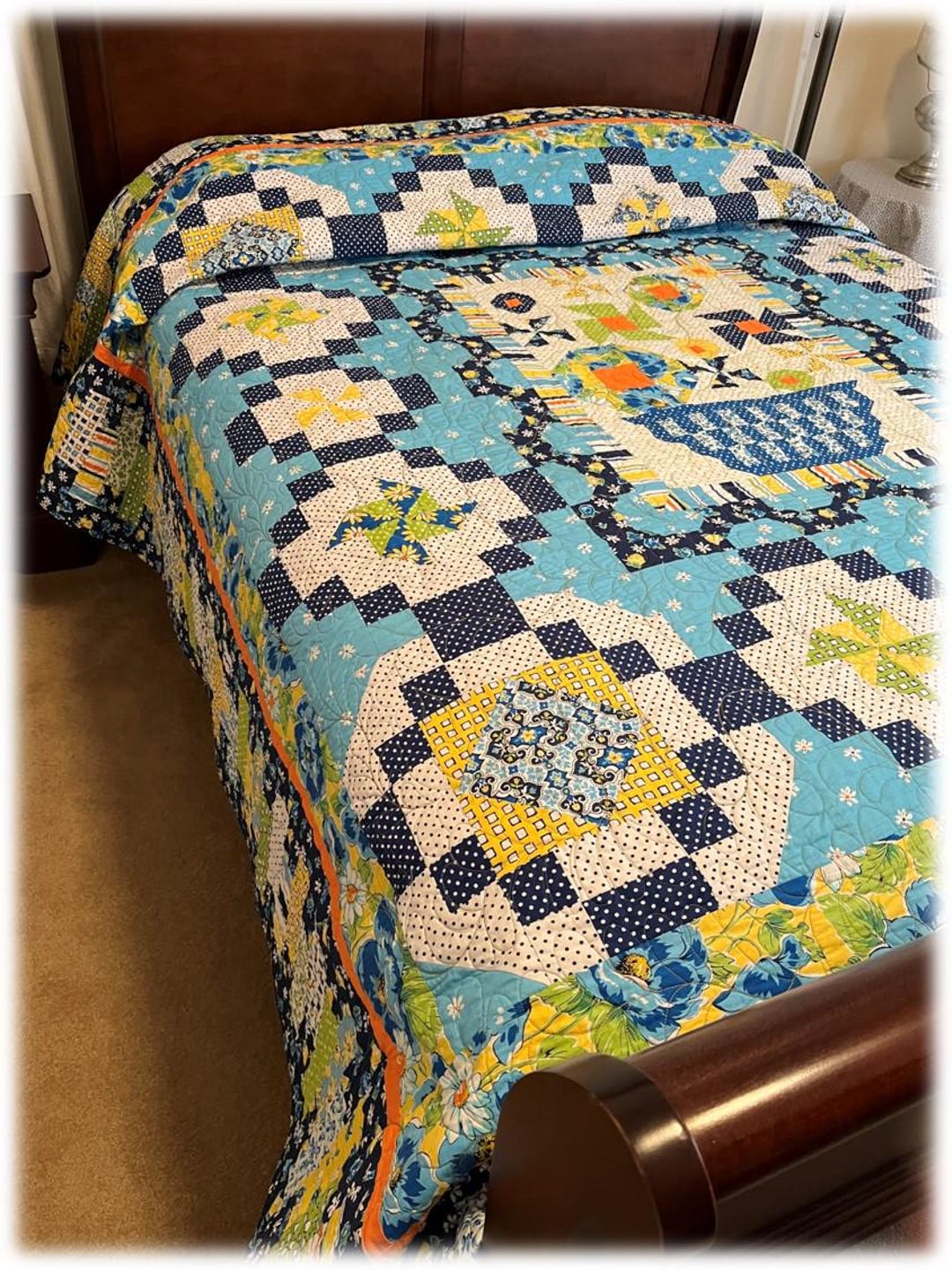 Blue and Yellow Floral Quilt - Etsy