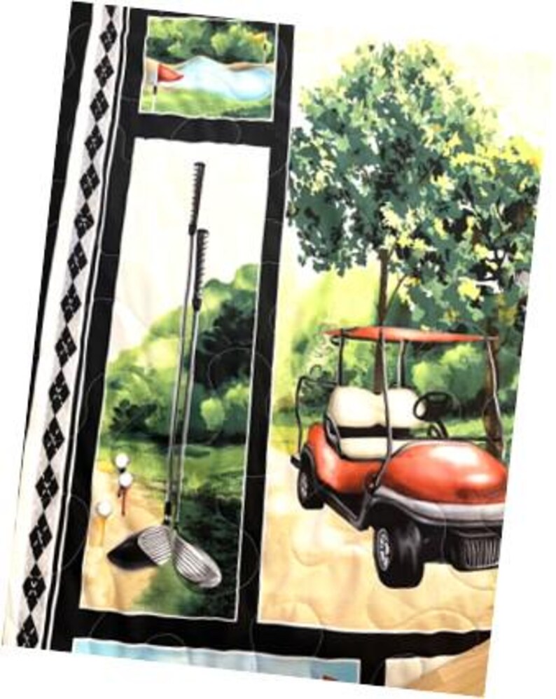 Golf Cart Motif, Black & White Border (59x39) - Etsy