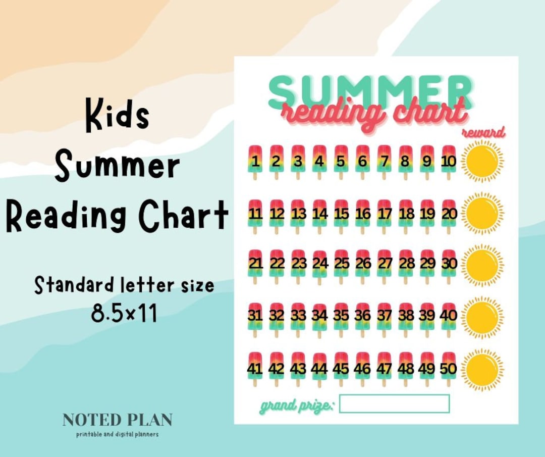 Printable Kids Reading Chart, Printable, Summer Reading, Checklists ...