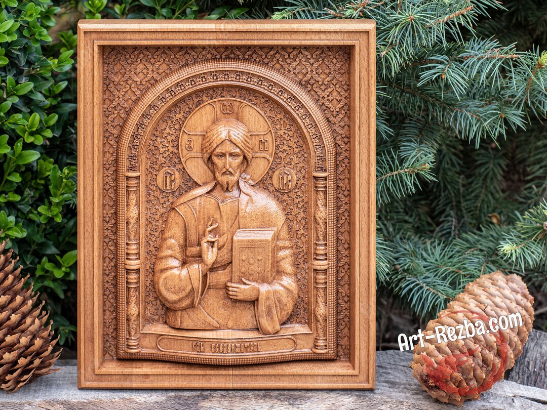 JESUS CHRIST Pantocrator Icon Wooden Carved Icons Custom Edit Orthodox ...