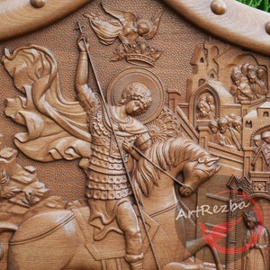 Saint George and the Dragon in Shield Christian Holy Icon 3D Art ...