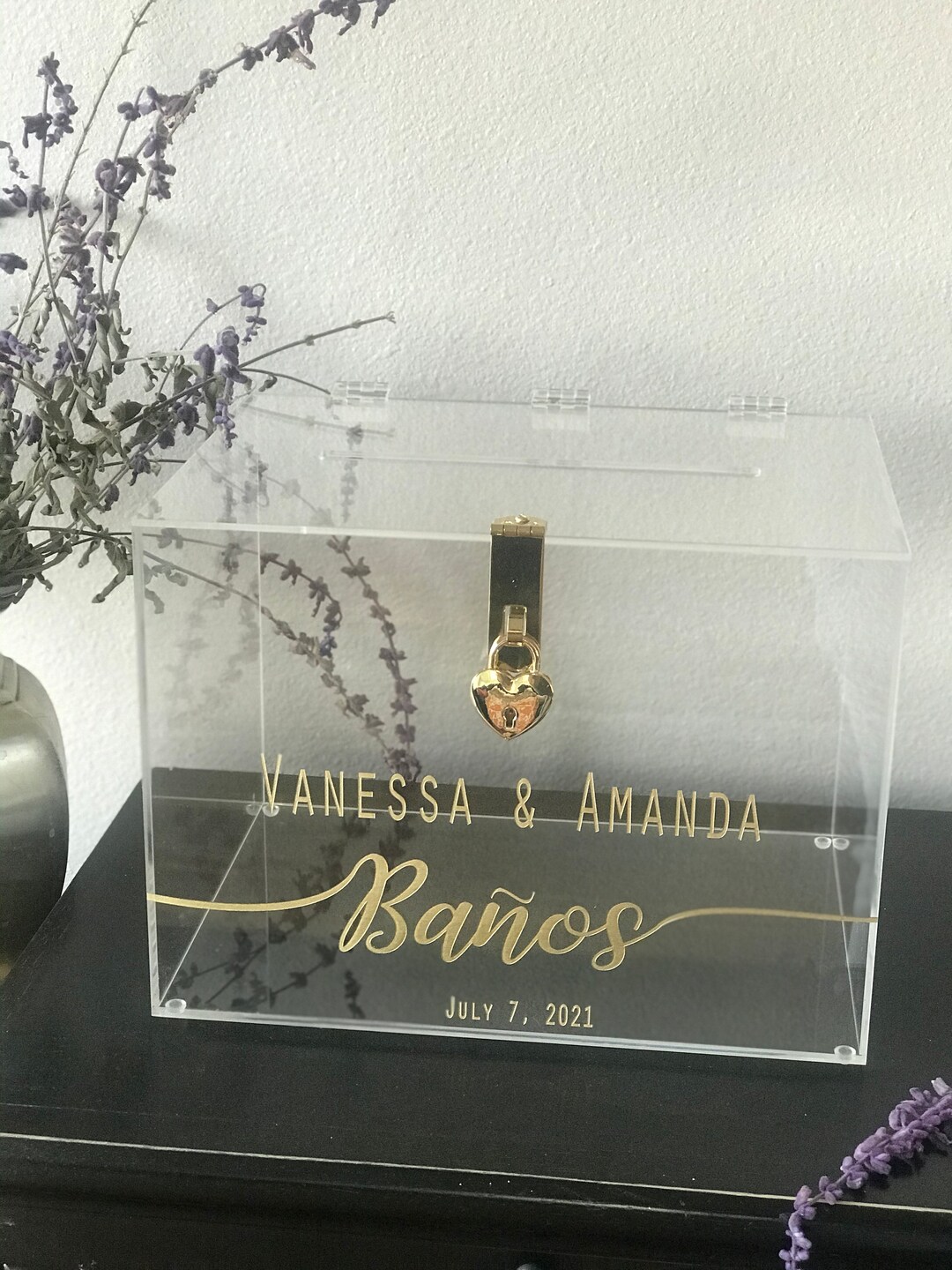 Personalized Wedding Card Box With Lock Custom Engraved Text - Etsy