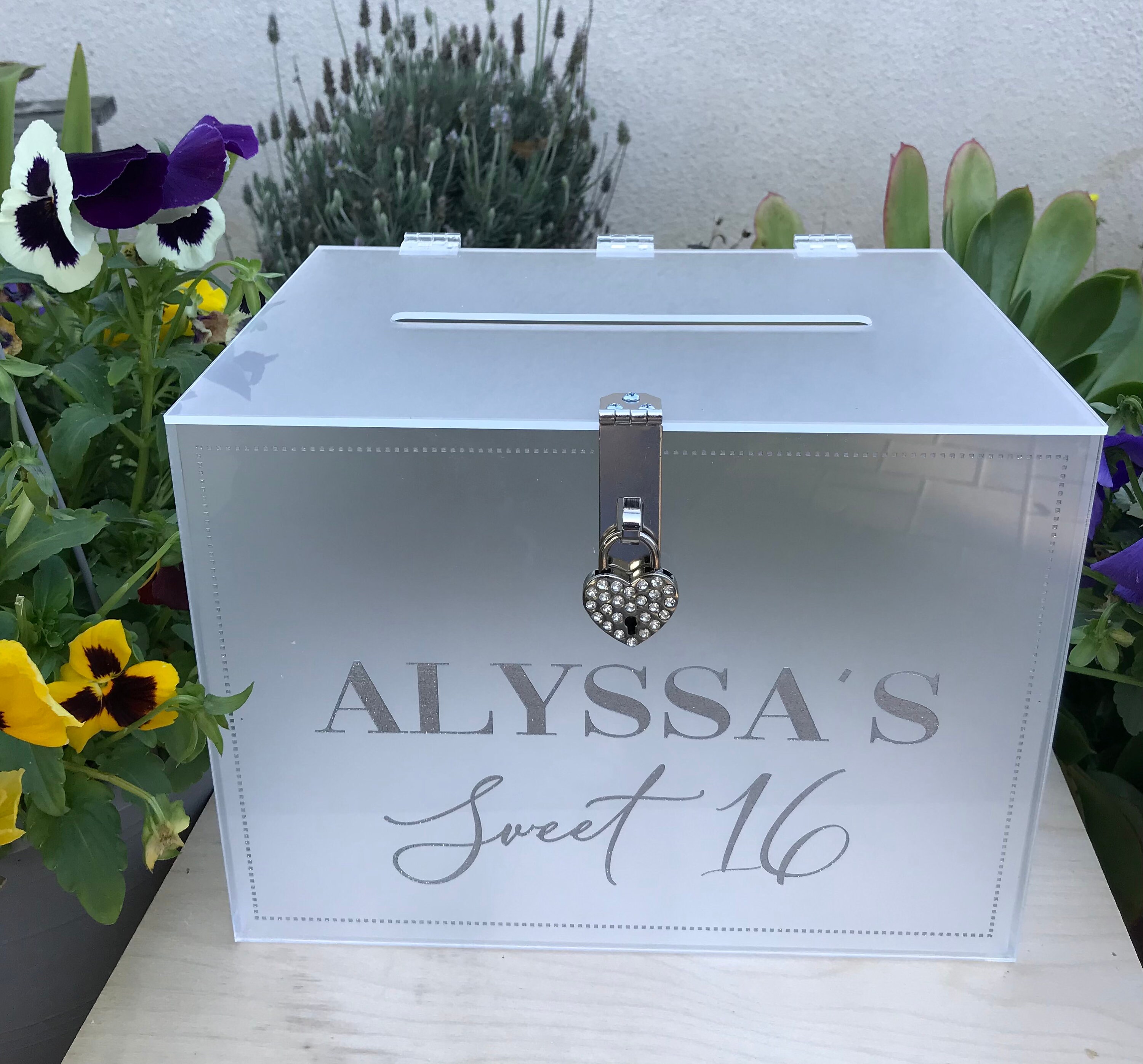 Personalized Acrylic Sweet 16 Card Box With Lock Custom - Etsy