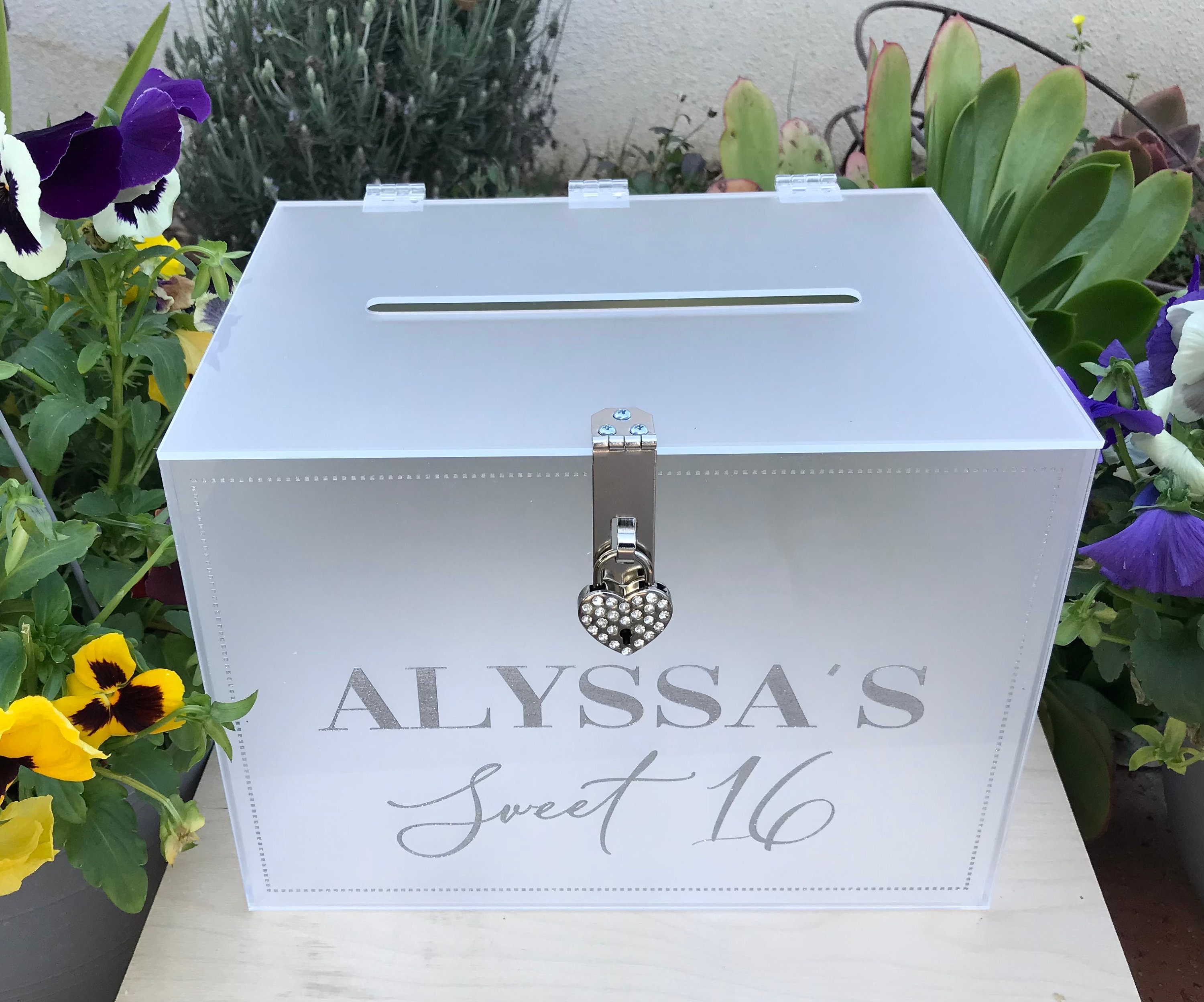 Personalized Acrylic Sweet 16 Card Box With Lock Custom - Etsy