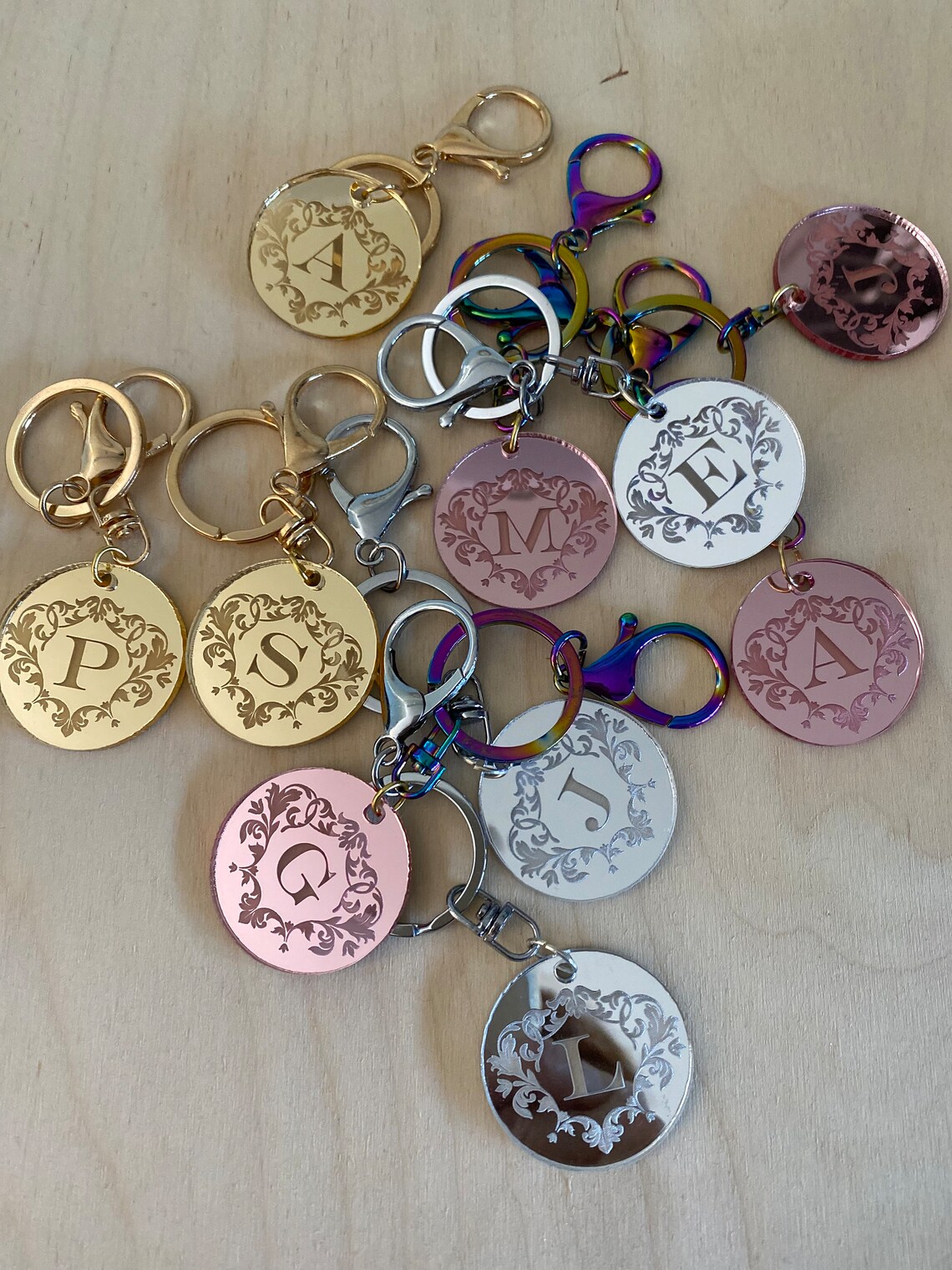 Mirrored Silver Gold Rose Gold Engraved Custom Name Keychain ...