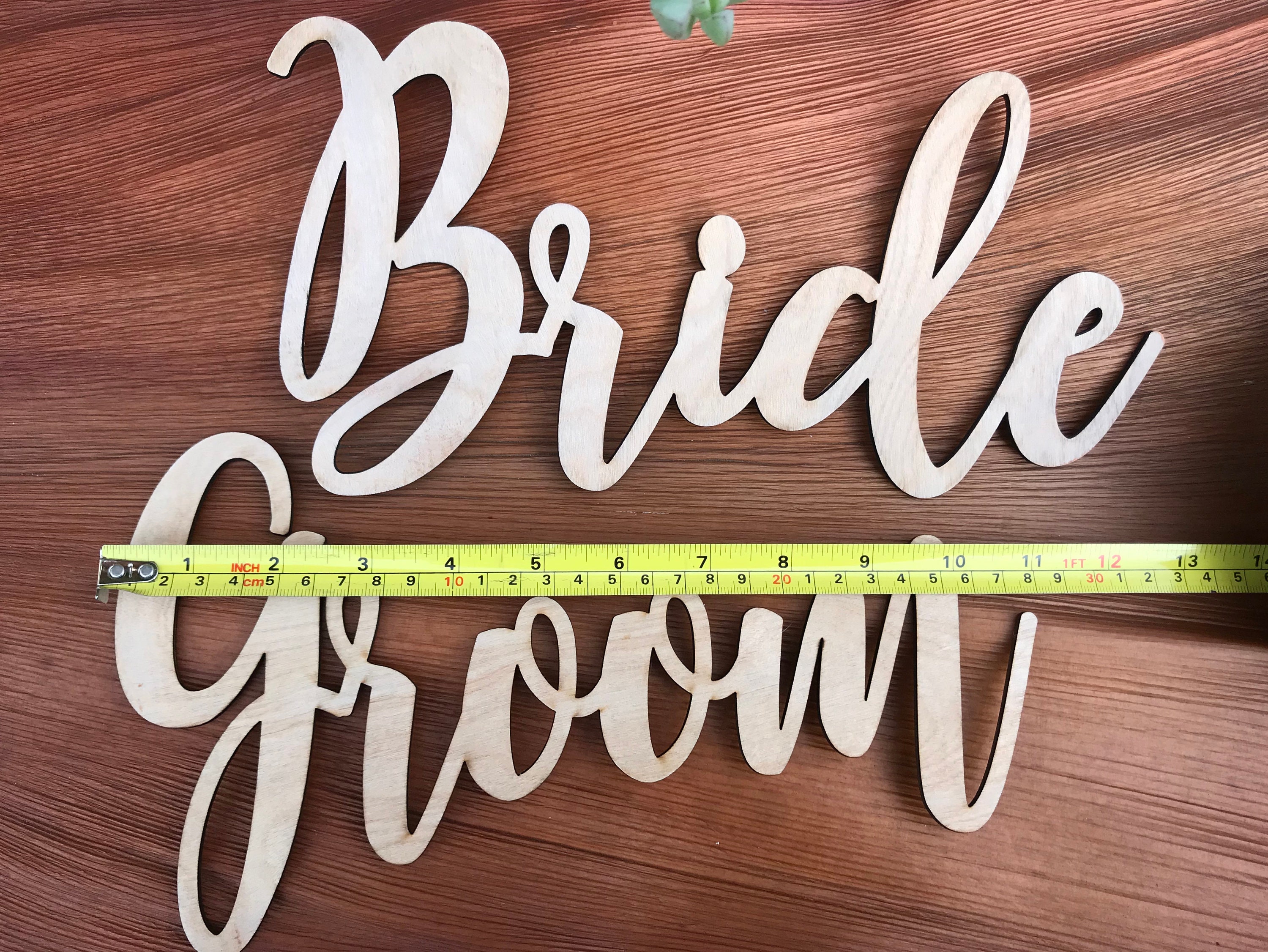 Bride & Groom Chair Signs Cursive Laser Cut Ribbon Wooden - Etsy