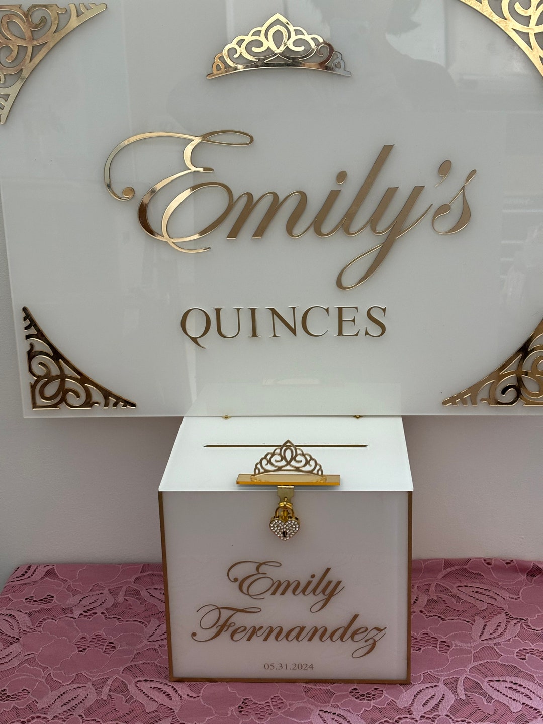 Quinceanera Money Card Box With Quinceanera 3D Welcome Sign Engraved ...