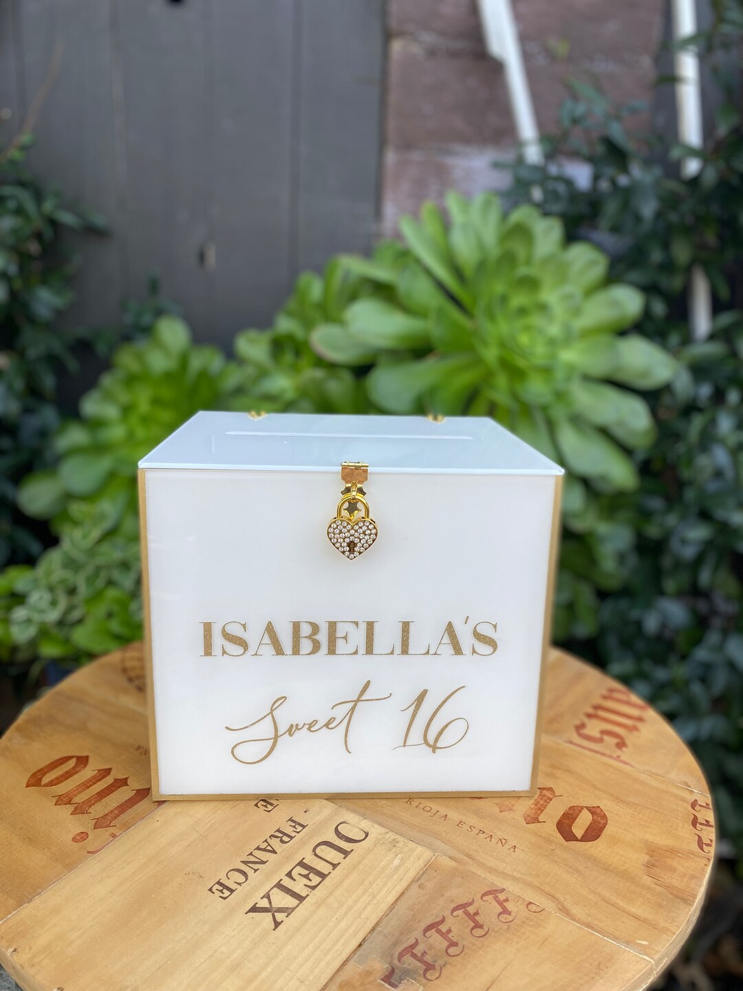 Sweet 16 Money Card Box With Lock - Custom Engraved Gold Glitter Text ...
