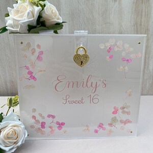 Custom Sweet 16 Money Card Box Real Flowers Engraved Text Lock and Key ...