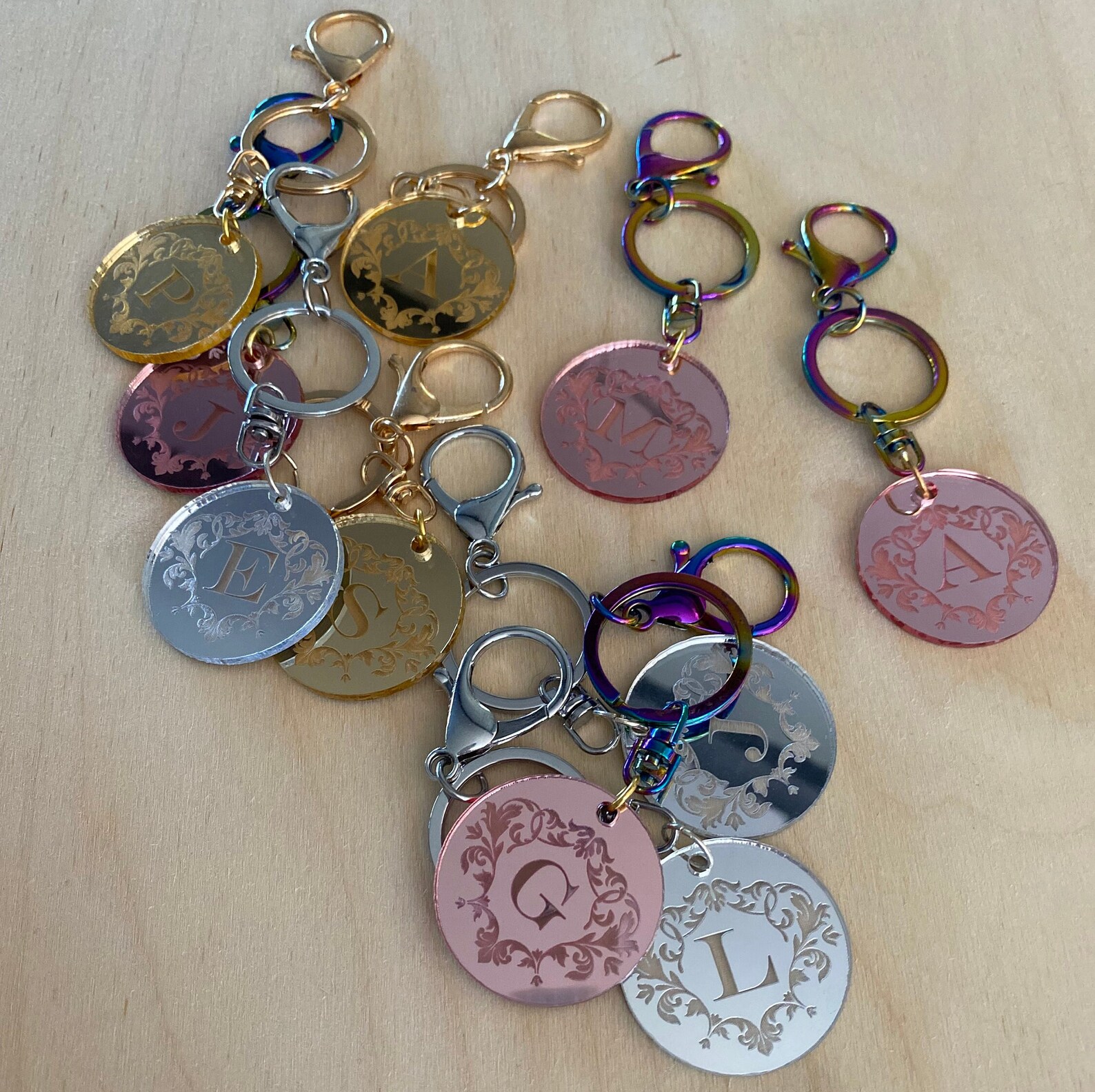 Mirrored Silver Gold Rose Gold Engraved Custom Name Keychain ...