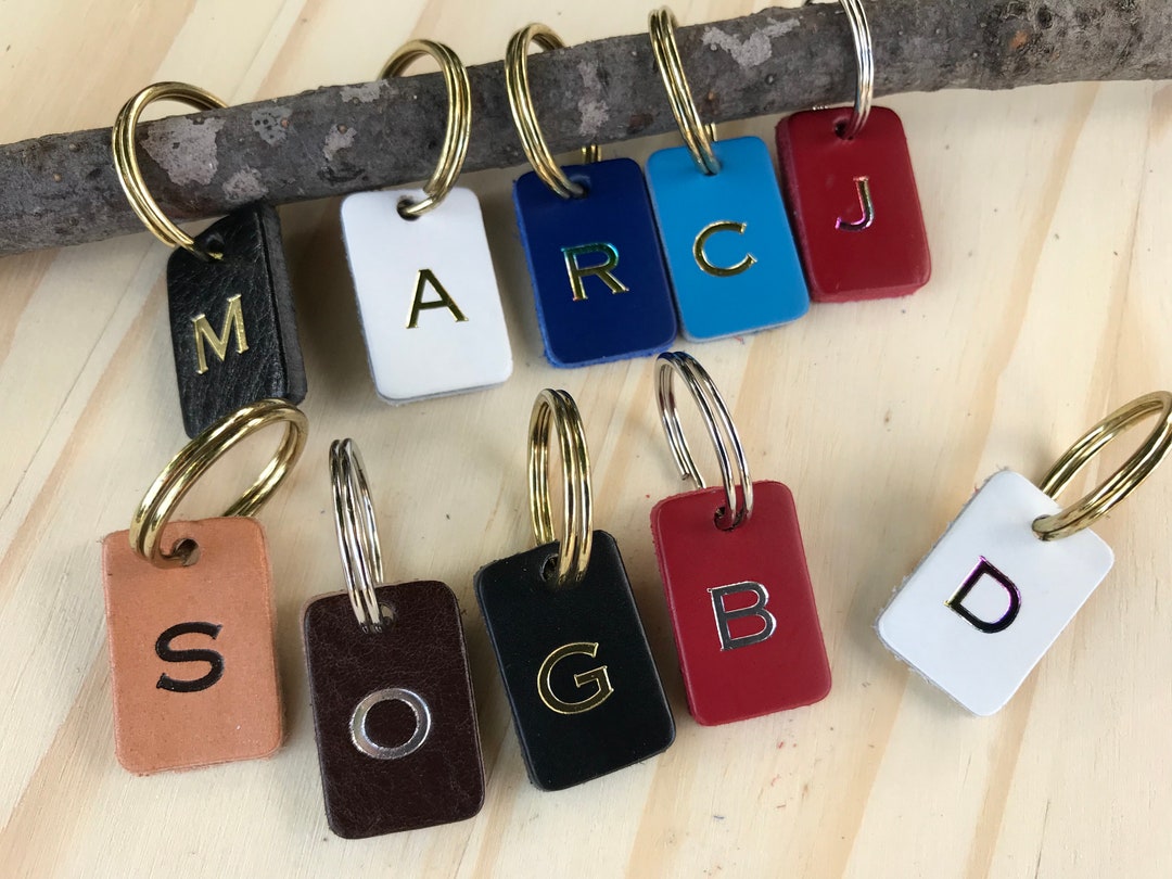 Personalized Initial Genuine Leather Keychain. Custom Leather Keychain ...