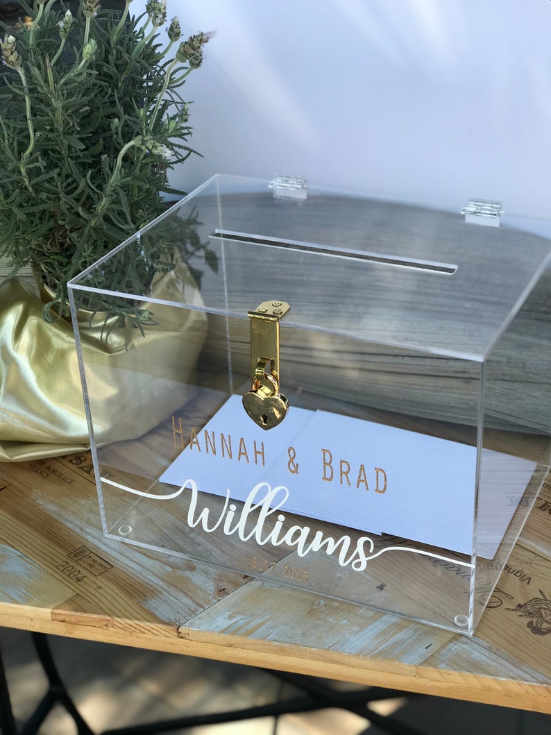 Personalized Wedding Card Box With Lock Custom Engraved Text - Etsy