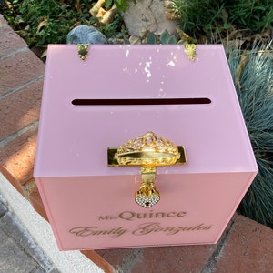 Quinceanera Money Card Box With Lock - Custom Engraved Gold Glitter ...