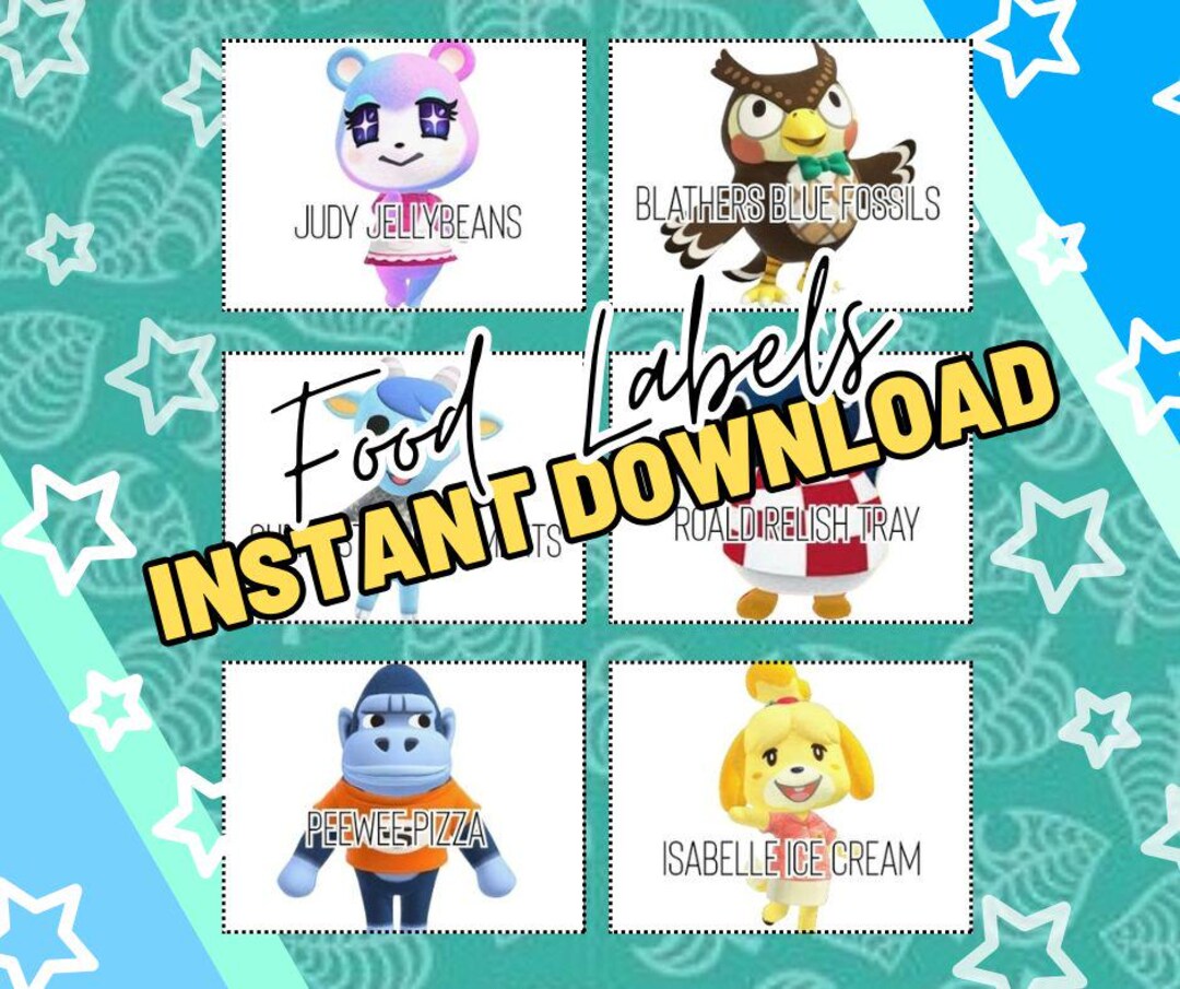 INSTANT DIGITAL DOWNLOAD Animal Crossing New Horizons Party Food Labels ...