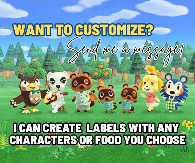 INSTANT DIGITAL DOWNLOAD Animal Crossing New Horizons Party Food Labels ...