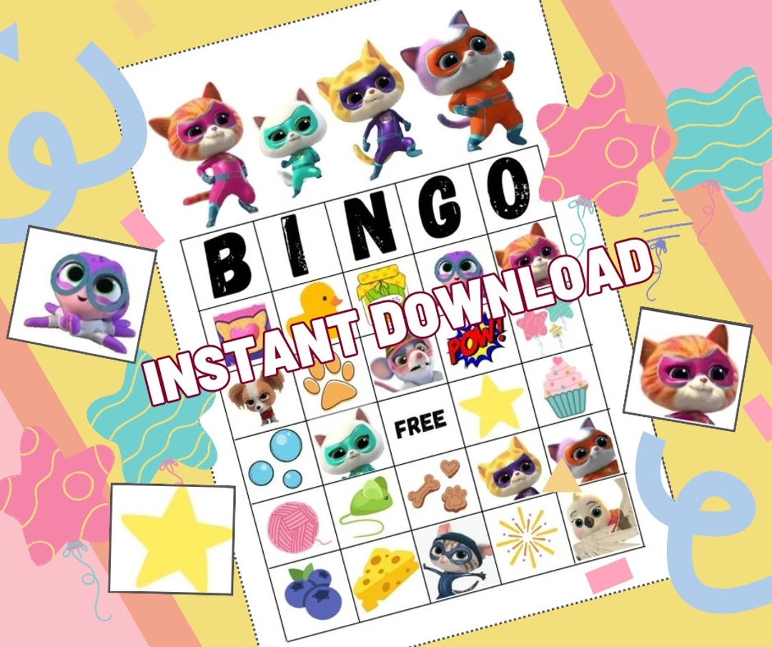 INSTANT DIGITAL DOWNLOAD Super Kitties Bingo Party Game - Kitty Cat ...
