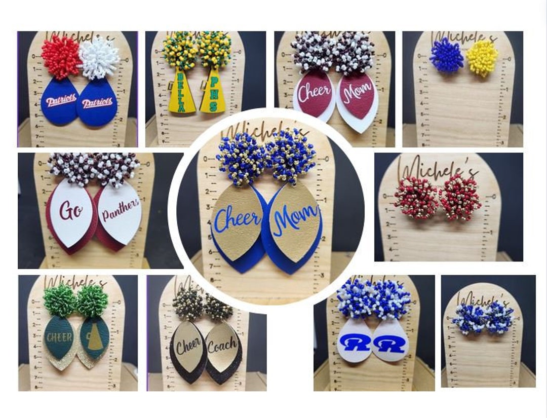 Cheer, Cheer Mom, Cheer Coach Earrings, Pom Pom Earrings, Beaded Cheer ...