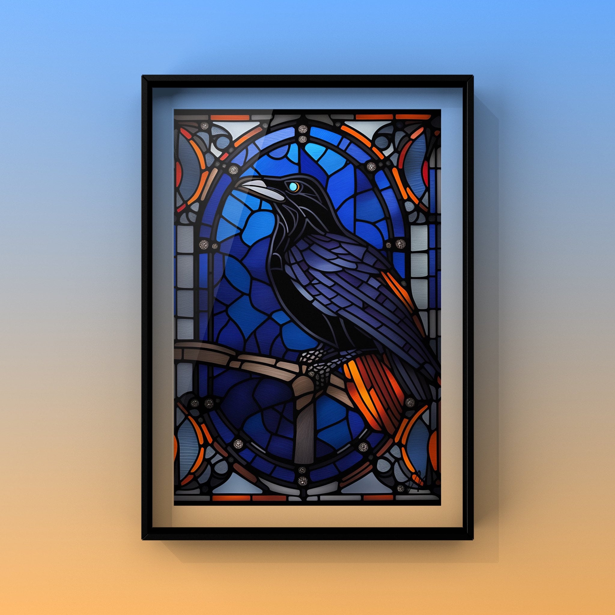 Stained Glass Raven Digital Art Print, Halloween Decor, Spooky Print ...