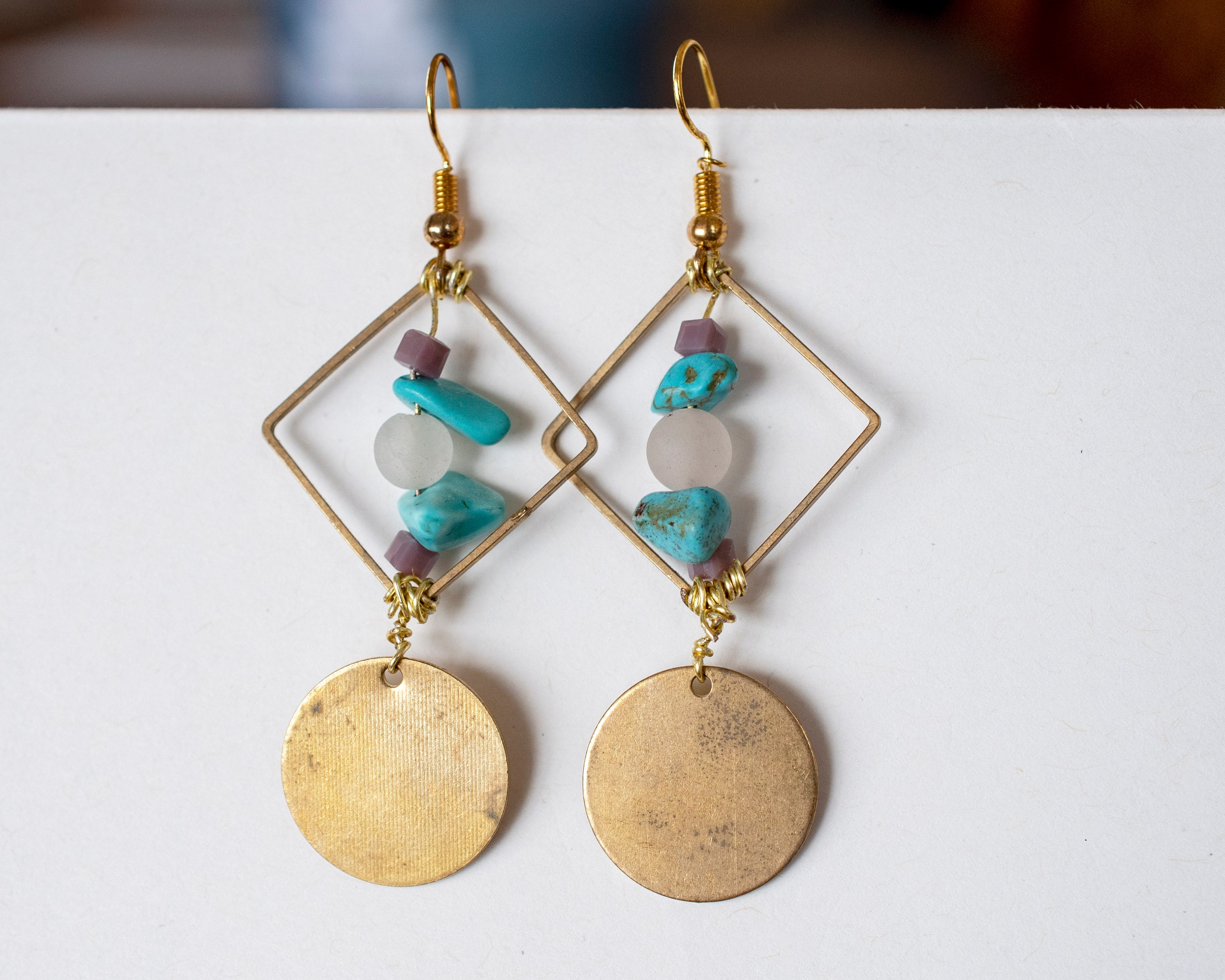 Geometric Earrings Brass, Geometric Earrings Dangle, Square Dangle ...