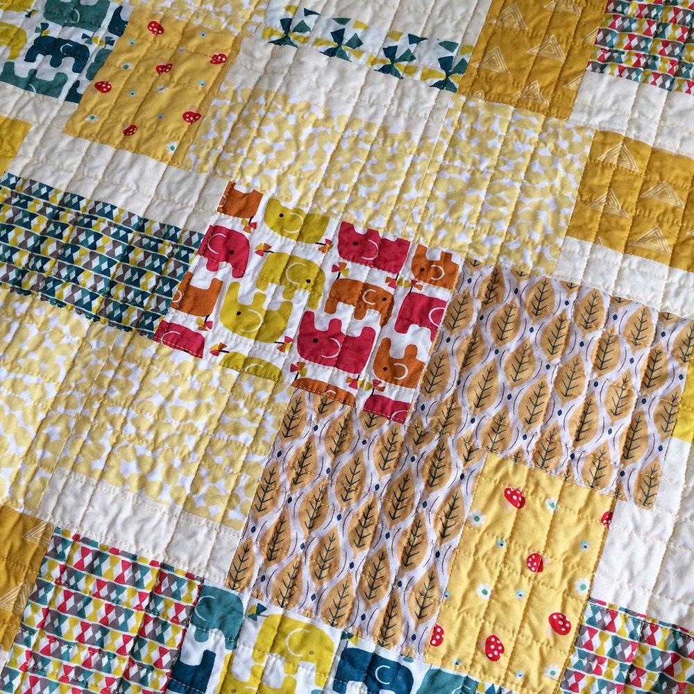 Handmade Yellow Patchwork Baby Quilt Whimsical Elephant - Etsy