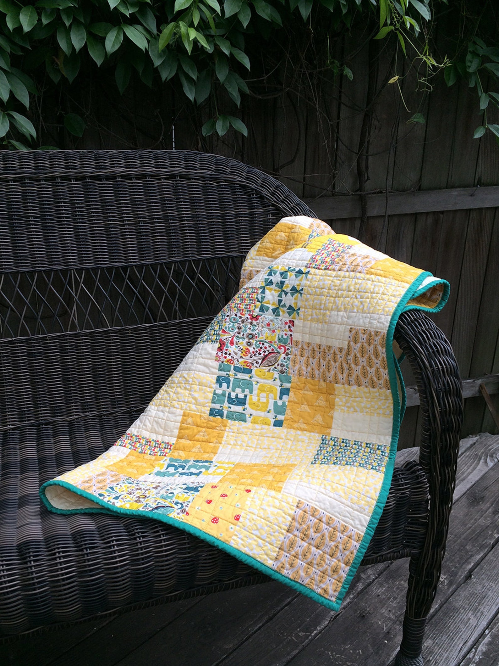 Handmade Yellow Patchwork Baby Quilt Whimsical Elephant - Etsy