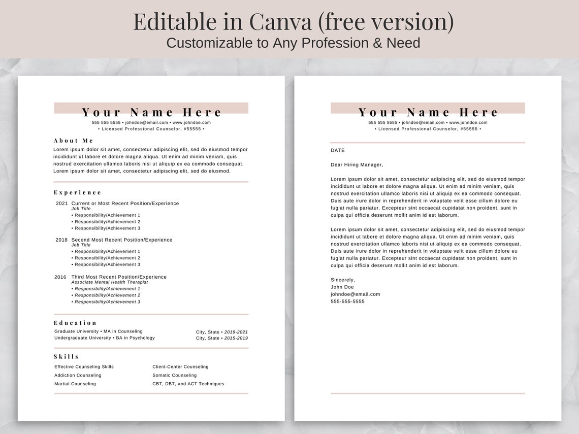 Resume Template and Cover Letter, Minimalist, Professional for ...