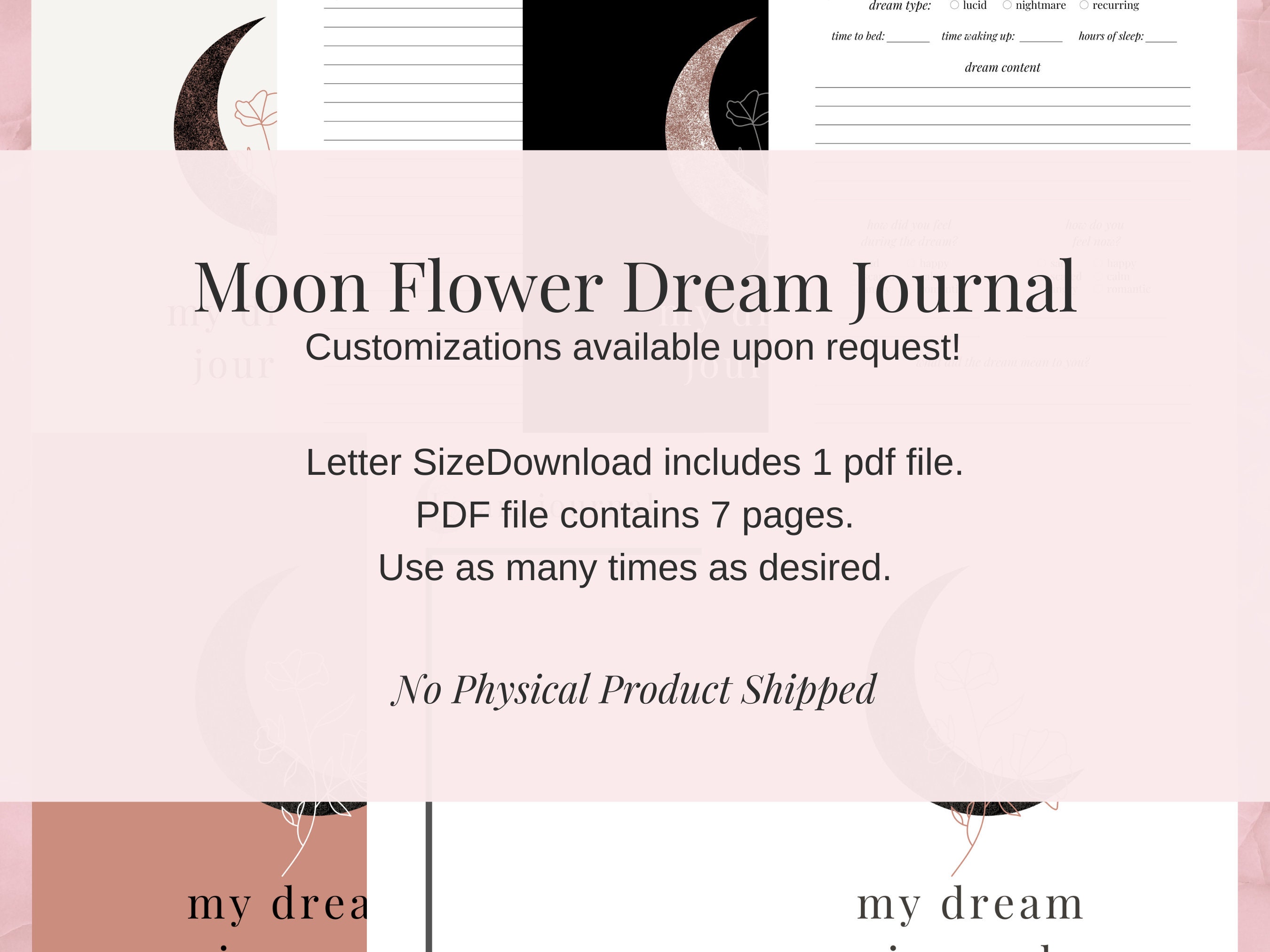 Moon Flower Dream Journal, Printable PDF Digital Download - Etsy