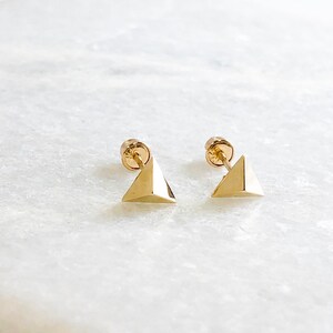 Minimal Dainty Solid 14k Gold Triangle Stud Earrings | Screw Back ...