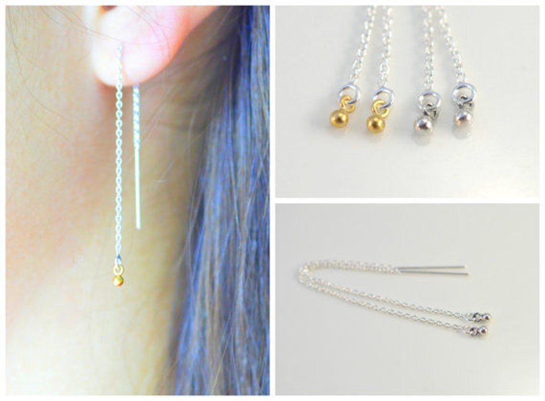 Gold Thread Earrings Threader Earrings Ear Thread Dangles - Etsy