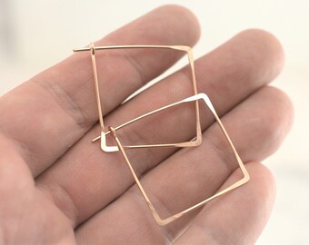 14K Solid Gold Square Hoop Earrings / Infinity Square Hoop - Etsy