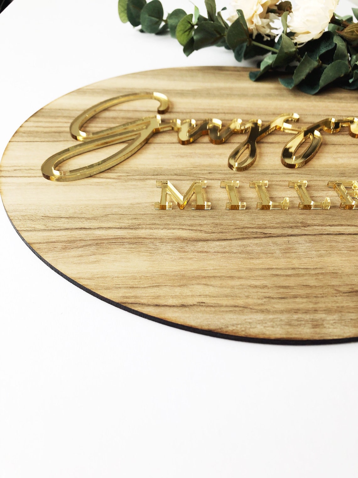 Name Plaque WALNUT OAK Wood Acrylic Custom Personalised - Etsy