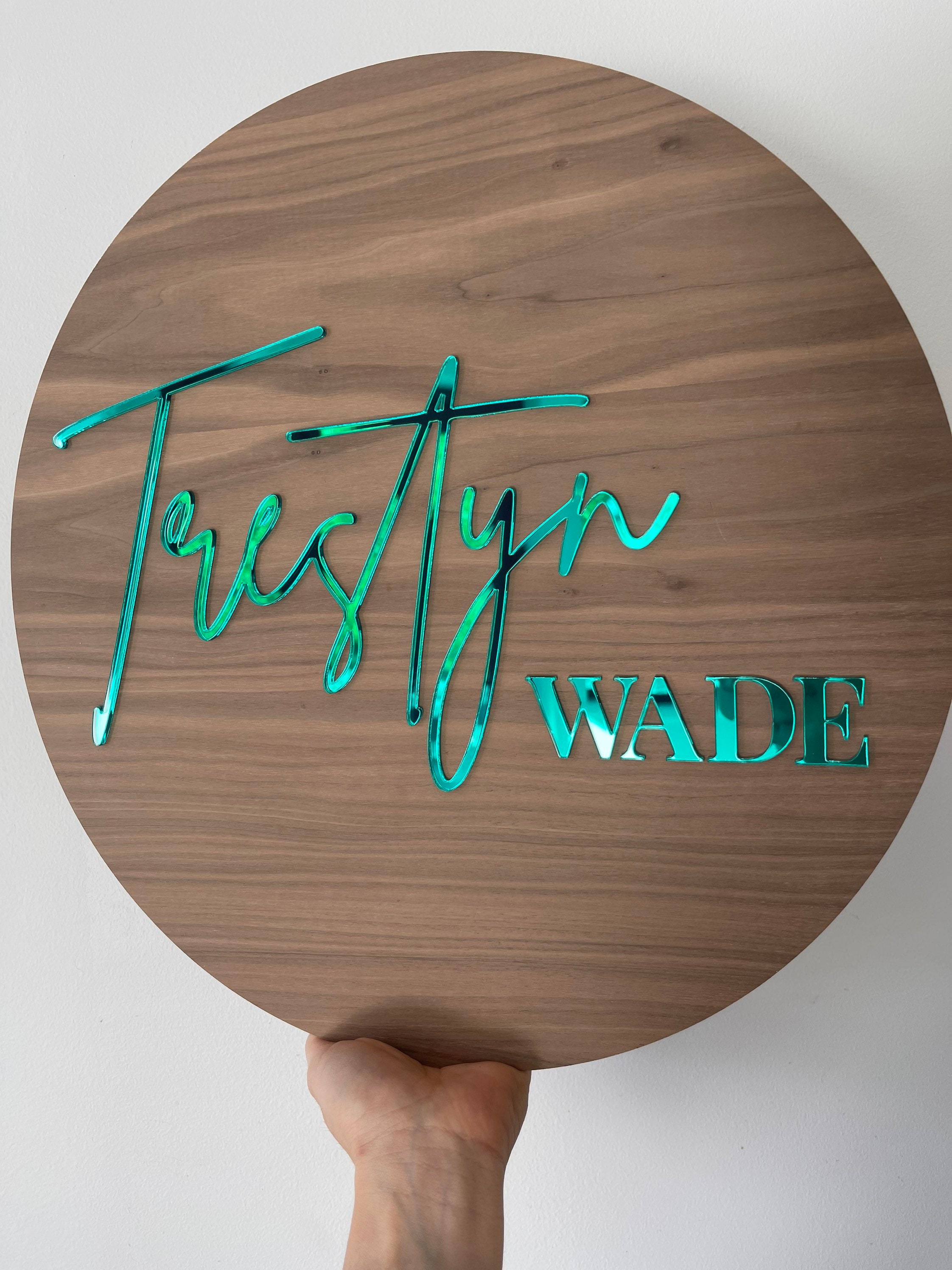 Name Plaque WALNUT OAK Wood Acrylic Custom Personalised - Etsy