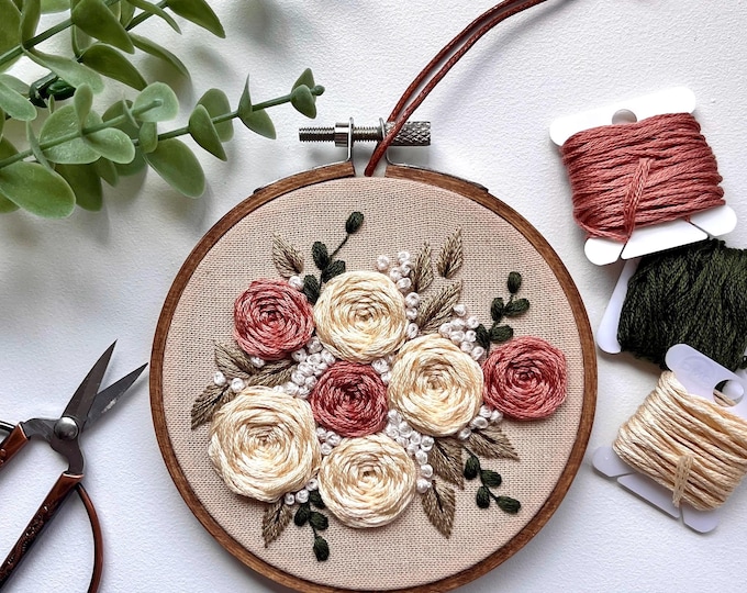 English Roses Embroidery Hoop Art, Vintage Floral Wall Decor - Etsy