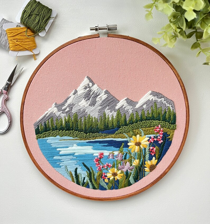 Mt Rainier in Spring Embroidery Hoop Art, Mountain Embroidery, Home ...