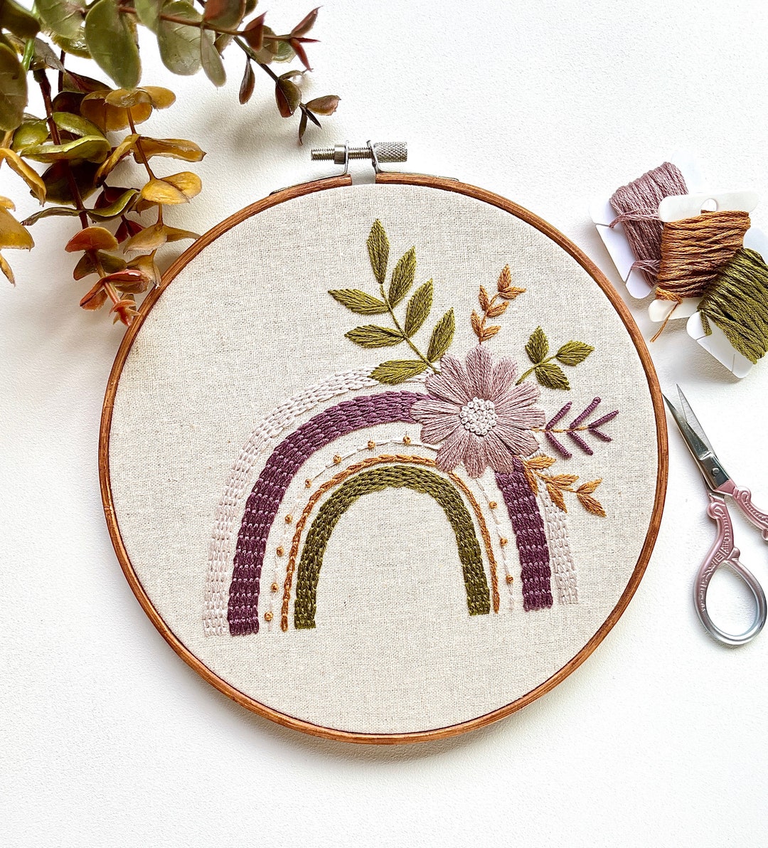 Boho Rainbow and Floral Embroidery Hoop Art, Nursery Wall Décor ...