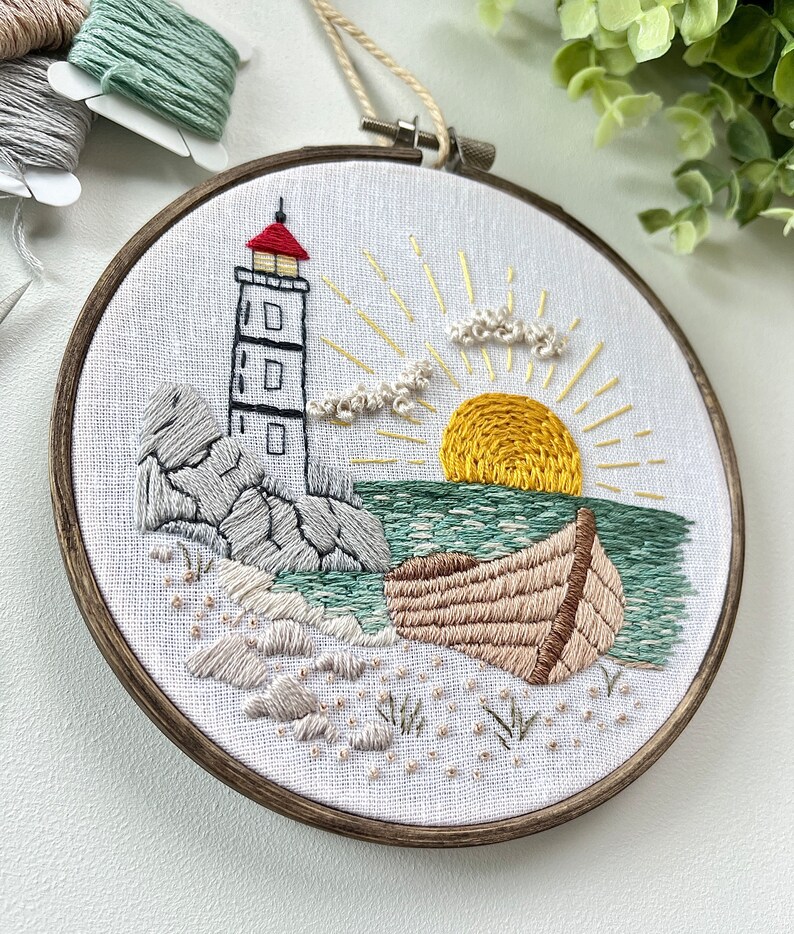 Pacific Coast Lighthouse Embroidery Hoop, Beach Embroidery, Home Decor ...