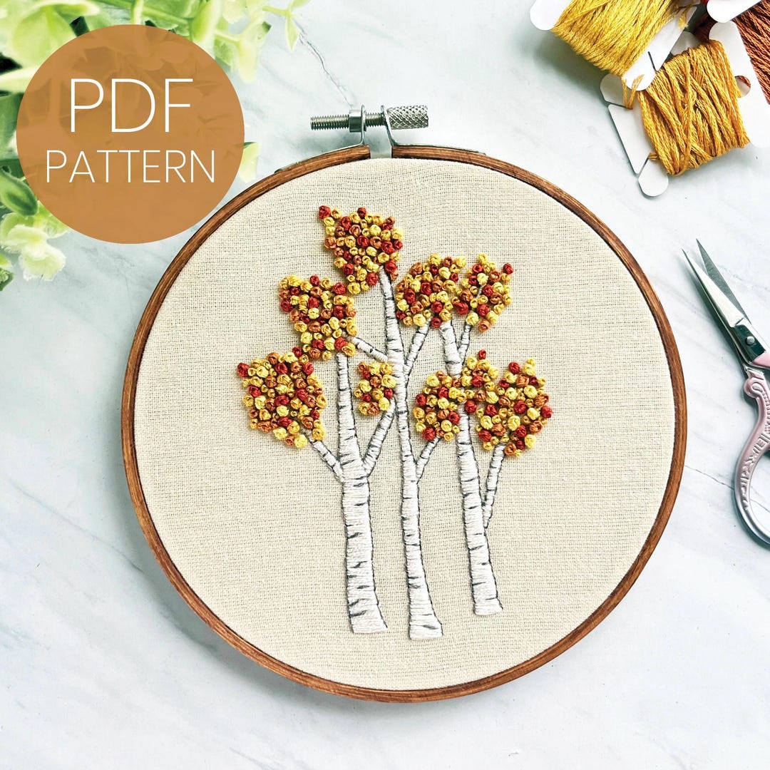 Autumn Birch Trees Embroidery Pattern: Beginner DIY (PDF Pattern) - Etsy