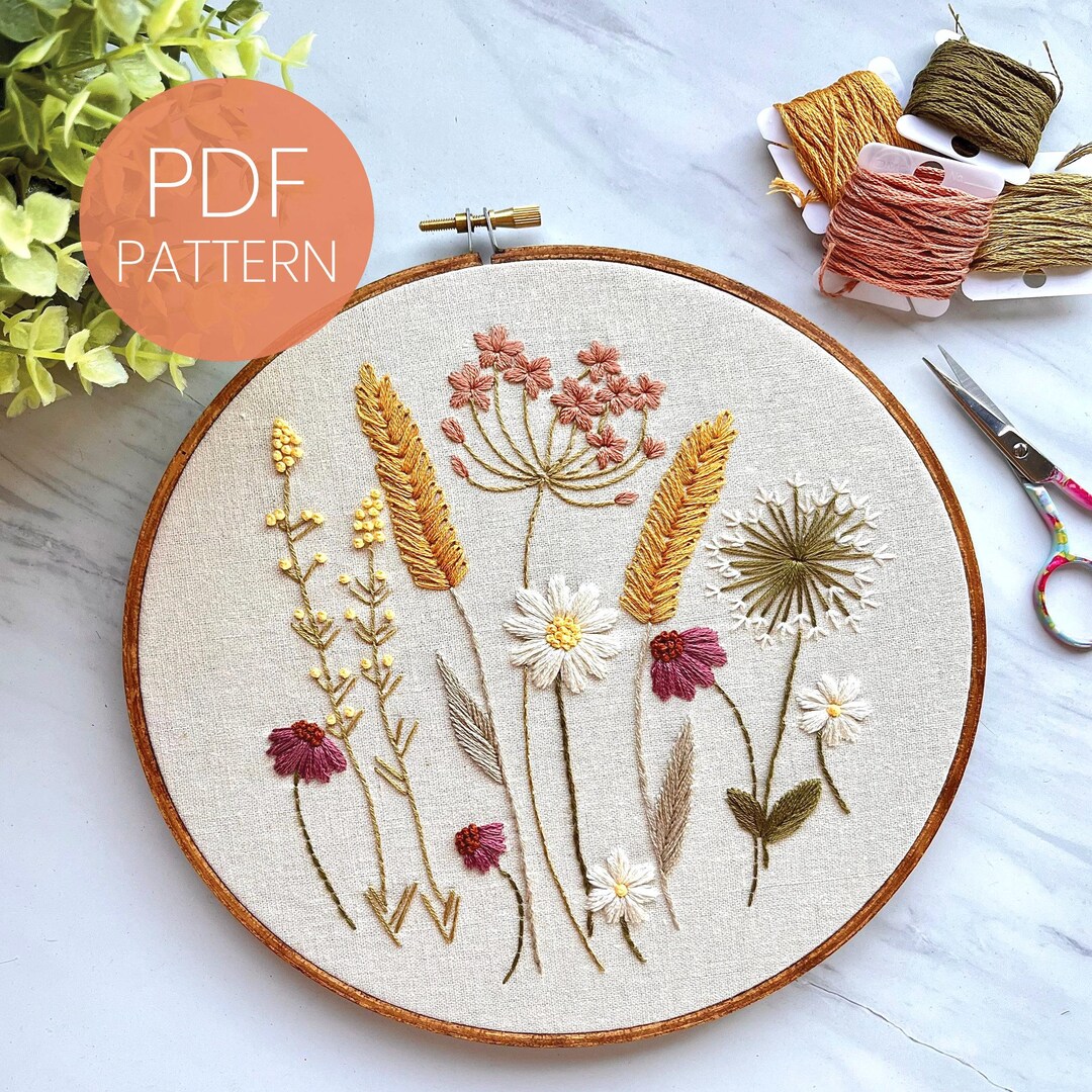 Meadow of Wildflowers Embroidery Pattern, Step by Step Beginner ...