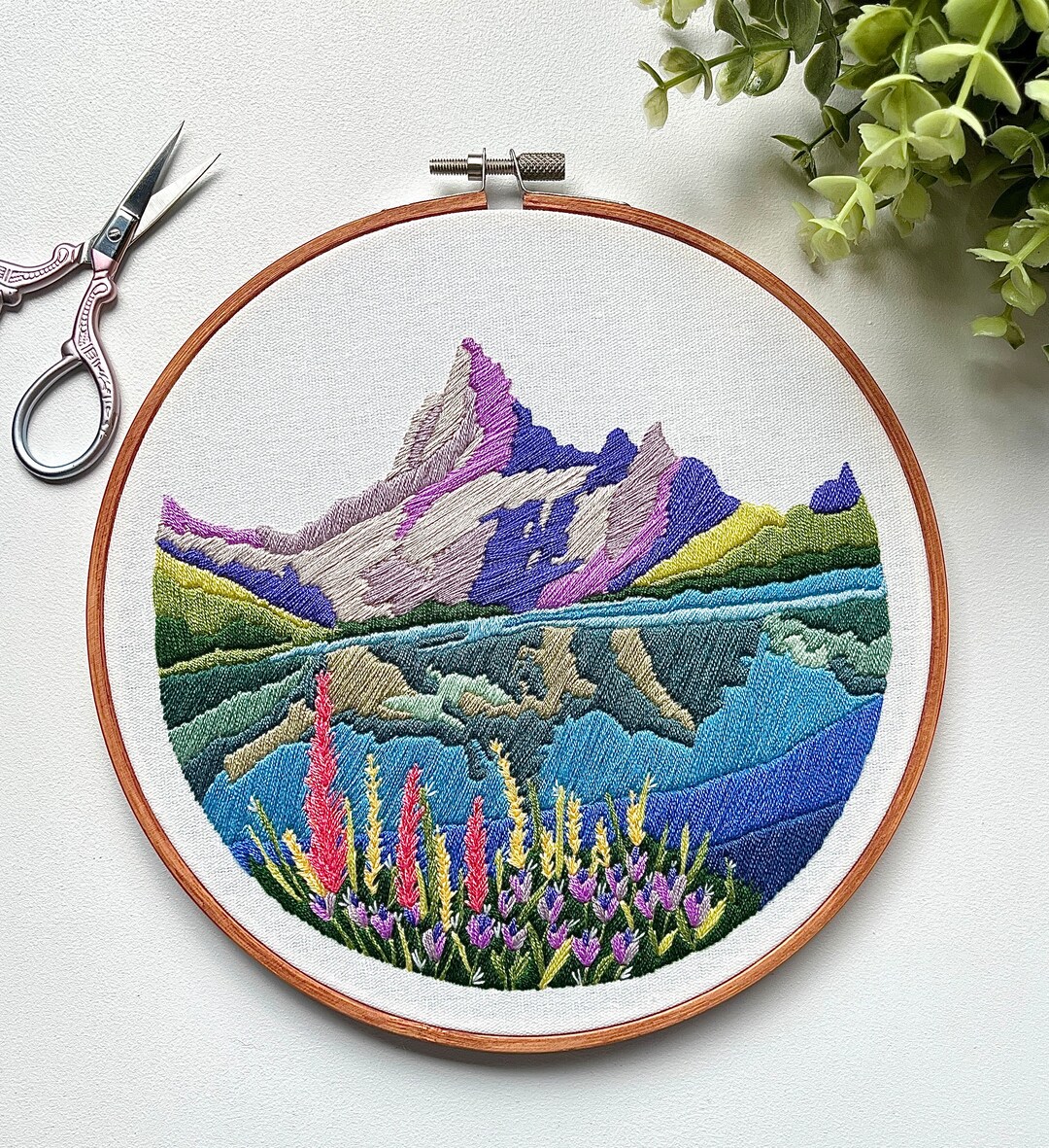 Mountain Lake Embroidery Hoop Art, Mountain Embroidery, Home Decor ...