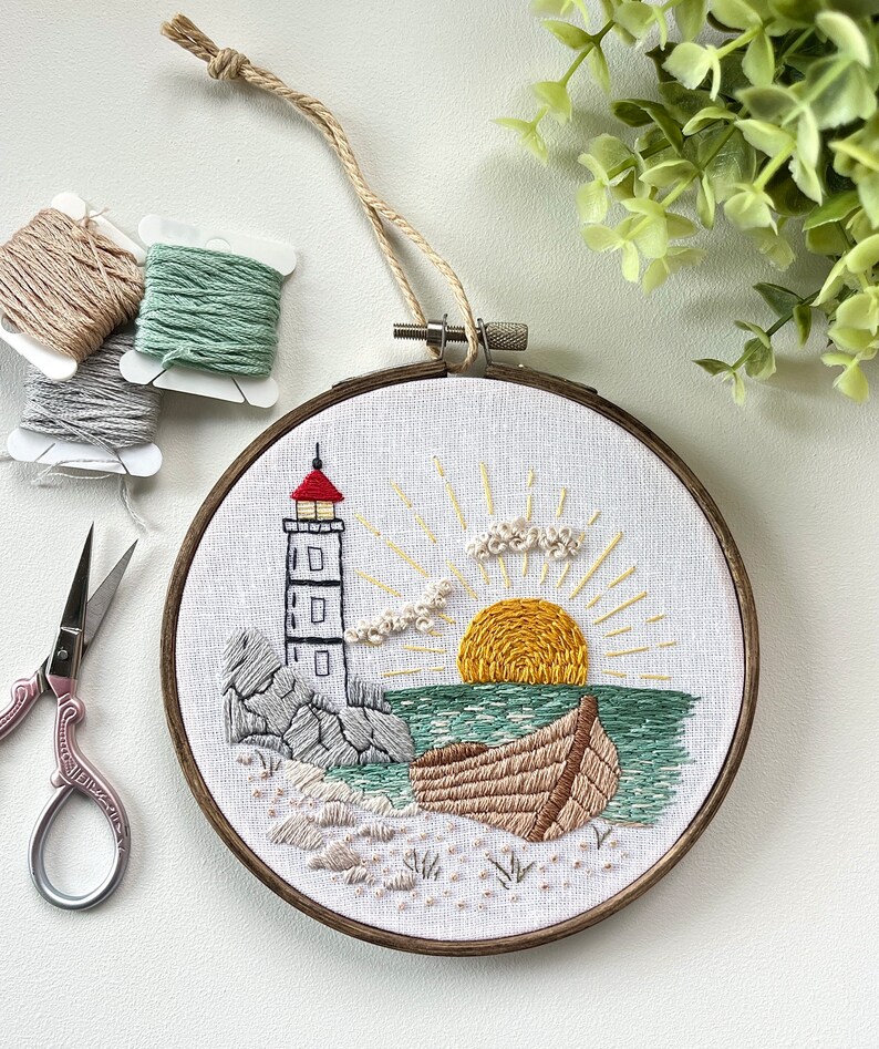Pacific Coast Lighthouse Embroidery Hoop, Beach Embroidery, Home Decor ...